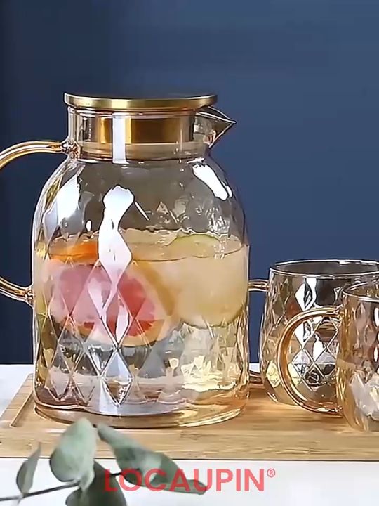 Locaupin Borosilicate Glass Diamond Pitcher Heat Cold Resistant with ...