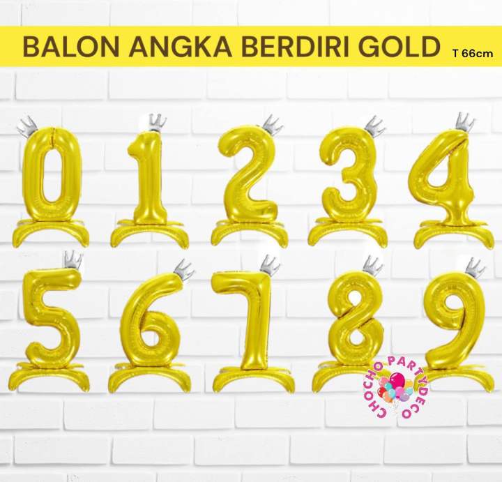 Balon ANGKA BERDIRI GOLD / Balon Foil Angka 80cm / Balon Angka Standing ...