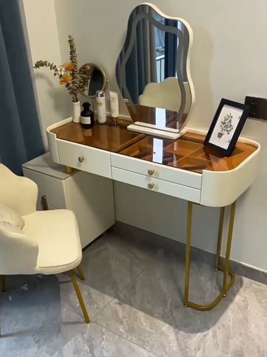 Dressing Table Glass Light Luxury Bedroom Simple Small Apartment ...