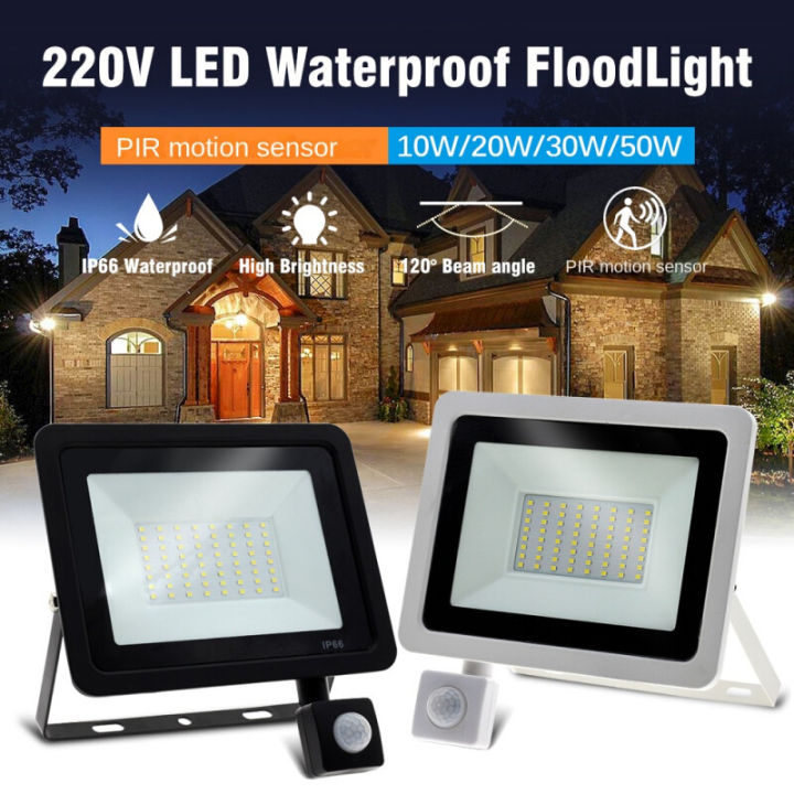 LED Floodlight PIR Motion Sensor White/Warm White IP66 AC220V Exterior ...