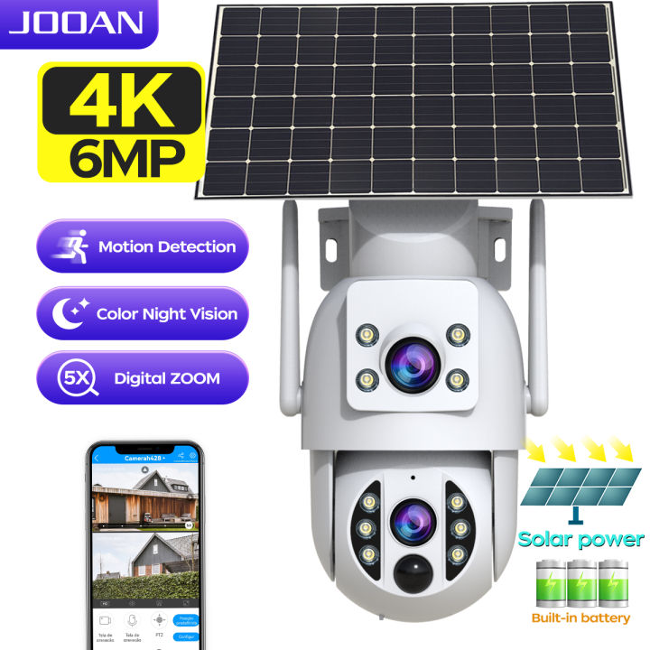 JOOAN 4K Waterproof Solar Camera Wireless Dual Lens PTZ FHD Degree WiFi ...