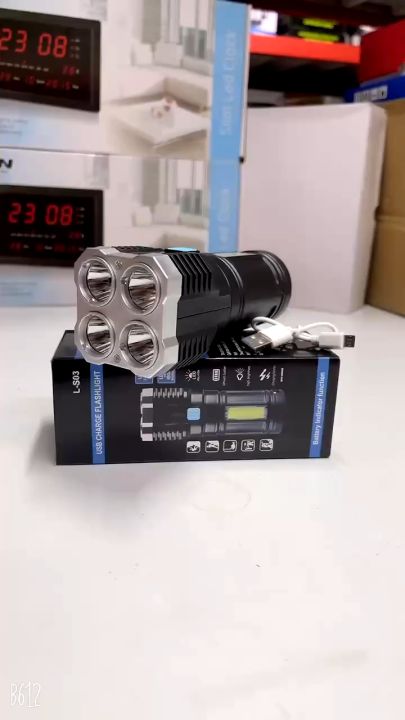 High Power LED Flashlights Camping Torch With 4 Lamp Beads And COB Side ...