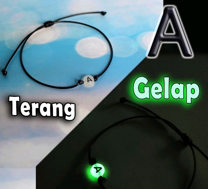 gelang inisial huruf glow in the dark serut/gelang inisial bisa nyala ...