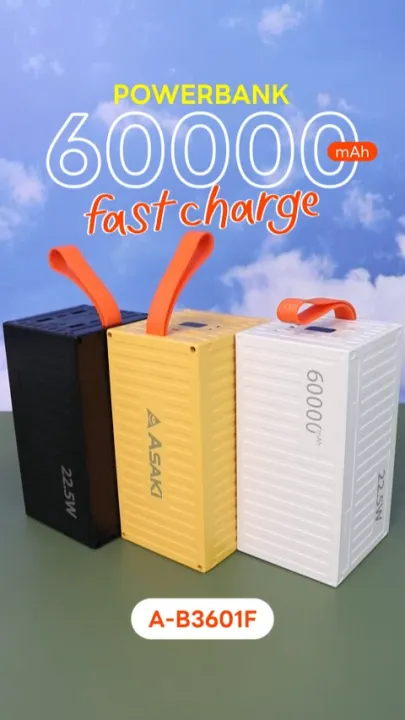 Asaki Power Bank 60000 mAh. พาวเวอร์แบงค์ แบตสำรอง ชาร์จเร็ว 22.5W มี ม ...