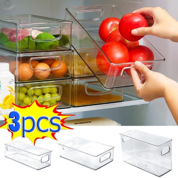 3pcs Stackable Refrigerator Organizer Bins / Transparent Stackable ...