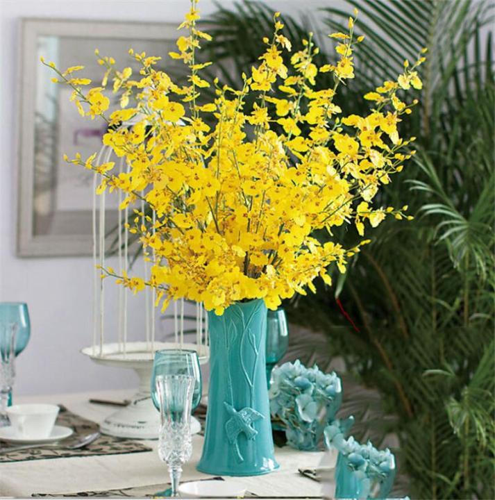 {AMK} 1Pc Yellow Fake Flower Orchid Decoration Living Room Home Wedding ...
