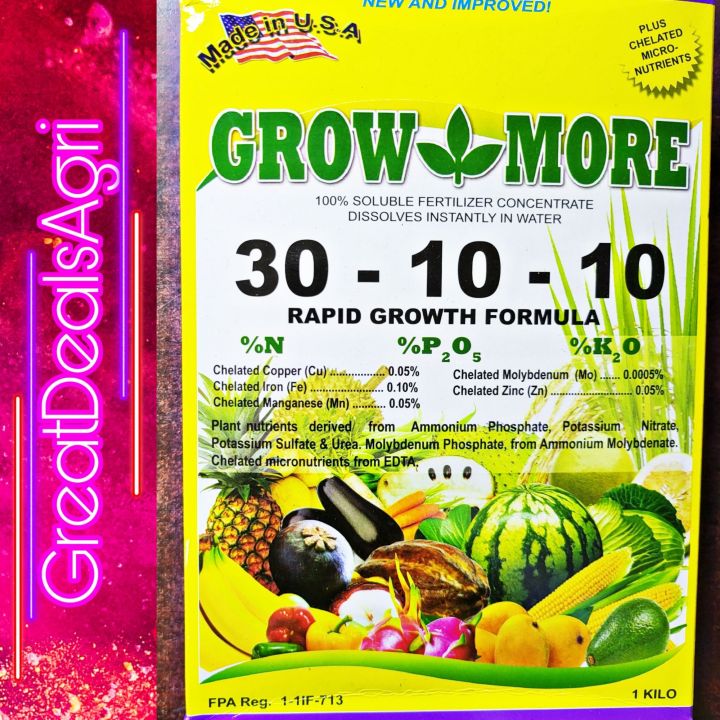 GROW MORE FERTILIZER 30-10-10 RAPID GROWTH FORMULA (1 KILO) GROW MORE | Lazada PH