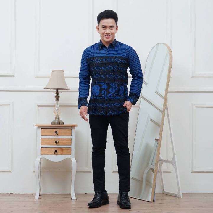 Baju Batik Pria Lengan Panjang Putih Kombinasi Batik Dayak Songket ...
