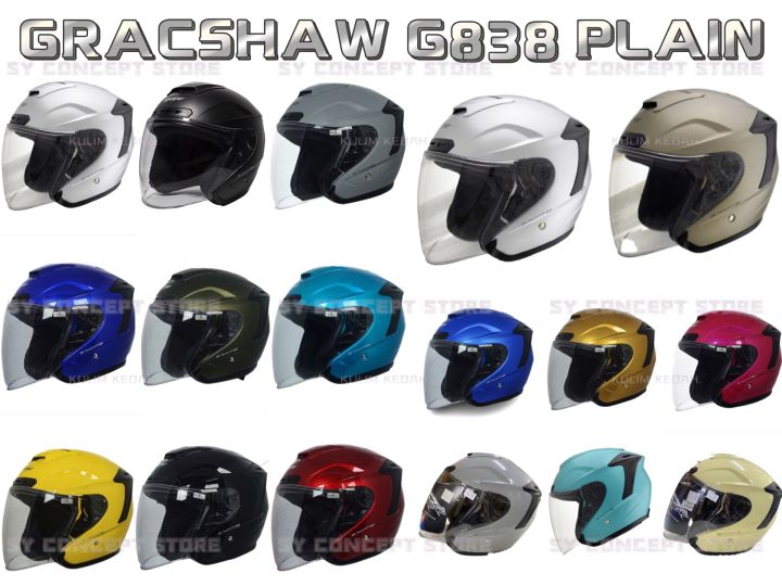 Gracshaw G838 Gaizer Open Face Helmet - Plain Series JF4 White Red Blue ...