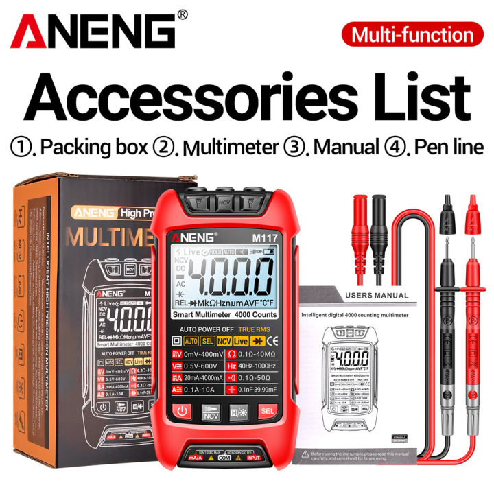 ANENG M117 Multimeter Smart Digital 4000-Count AC/DC Current Voltage ...