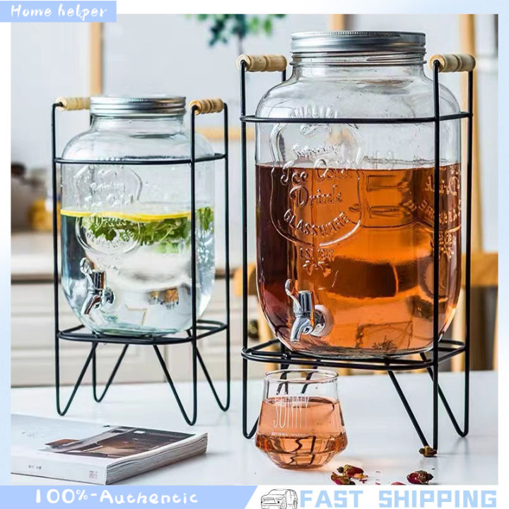 5l juice drink glass jar dispenser with stand and faucet water jug with ...