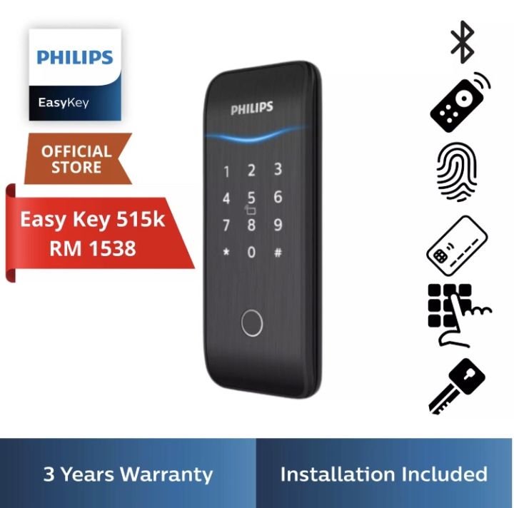 Philips Digital Lock Easy Key 5100 Series Rim Lock 515K (Grill Door ...