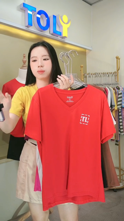 Áo thun nữ cổ tim TOLI PSA101 – In logo chữ TL ngực trái, form vừa dáng ...