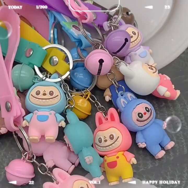 Móc khóa labubu silicon kèm cục bông, móc khóa silicon labubu, móc khóa ...