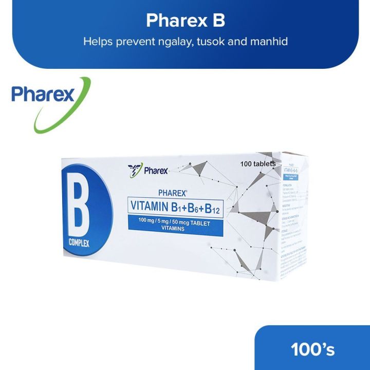 Pharex B-Complex 100 Tablets, Vitamin B1+B6+B12 - Prevention of ngalay ...