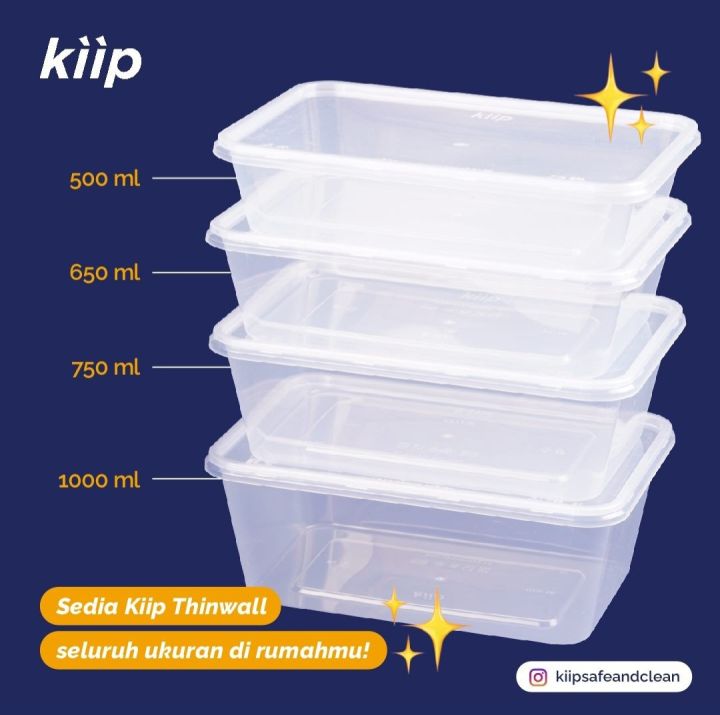 [ isi 25pcs] Thinwall Kotak Makan Plastik Bening 500ml / 650ml / 750ml / 1000ml Rectangle ...