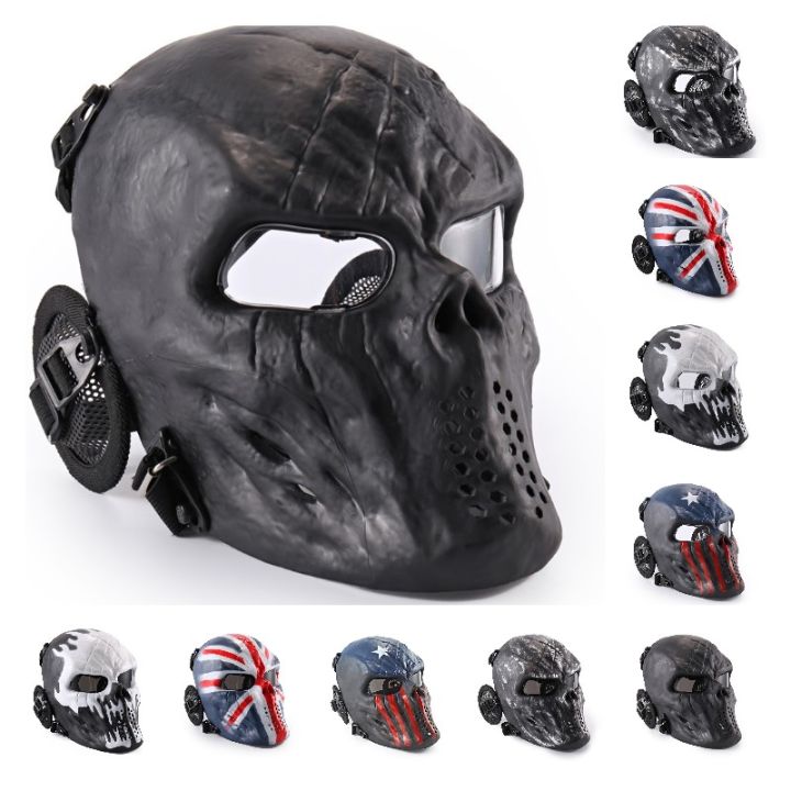 REikirc Full Face Airsoft Tactical Skull Mask with Ear Protection CS ...