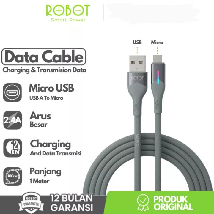ROBOT RFM100 Kabel Data Charger Micro USB 2,4A 100cm Braided Kabel ...