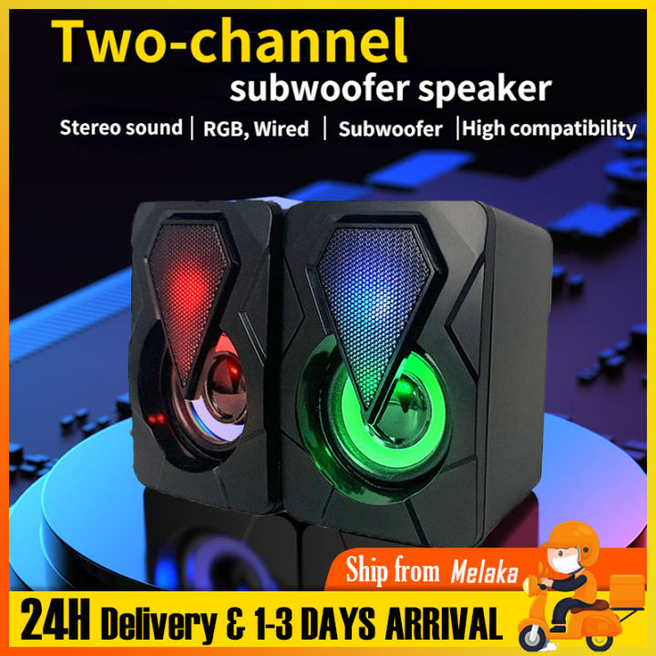 2pcs USB Stereo Speaker RGB LED Gaming Speaker USB Wired Stereo Laptop ...
