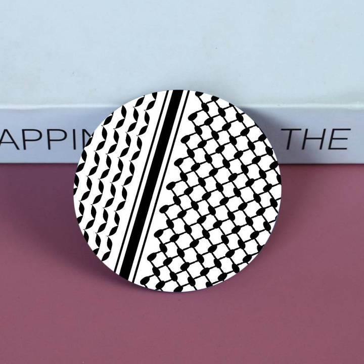 Keffiyeh And Lines In Black Badges Anime Round Laser Badge Cartoon ...