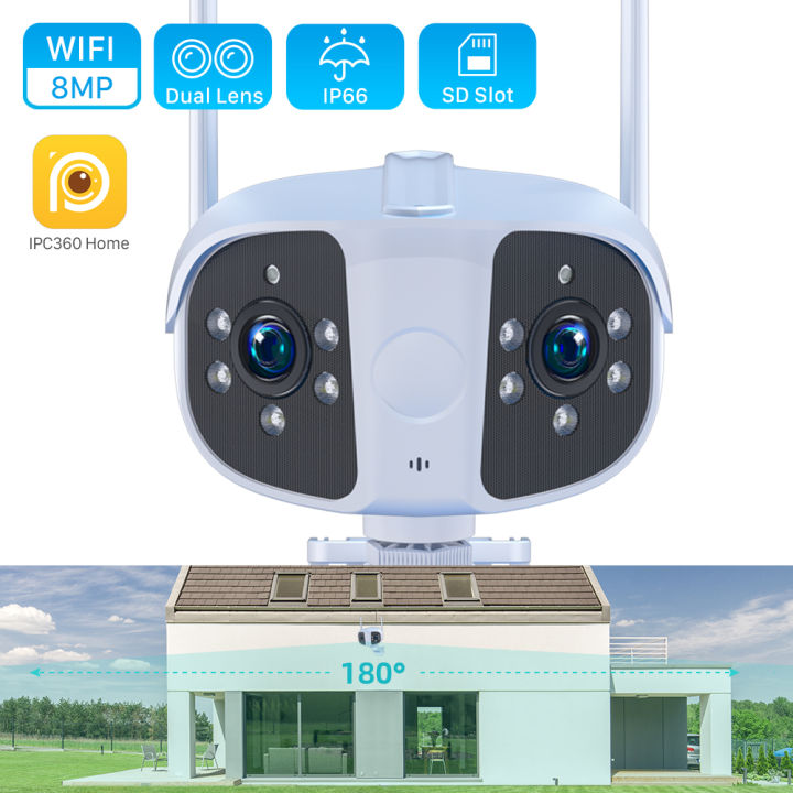 8MP 4K Dual Lens Ultra wide angle 180° Wifi IP Camera Outdoor 4MP Full ...