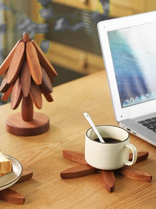 4 PCS Tree Design Bamboo Heat Pad Heat Resistant Plate Mat Anti-Slip ...