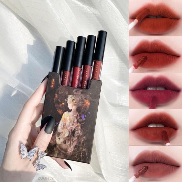 5pcs Set Lipstick Set Retro Red Lipsticks Matte Easy Coloring Set Cheap Velvet Matte Lipstick