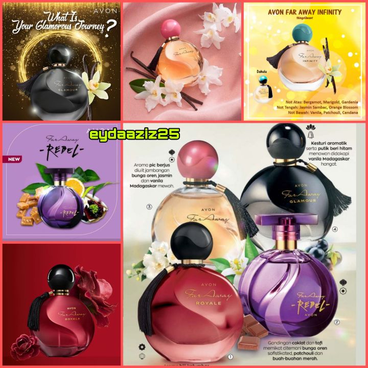 AVON PERFUME FAR AWAY CLASSIC ROYALE REBEL GLAMOUR EDP 50 ML 100% ...