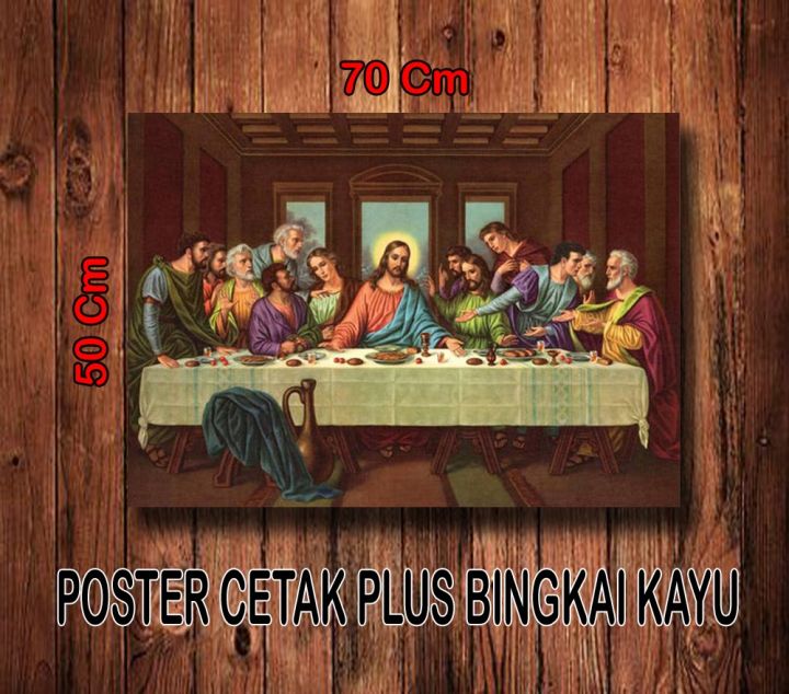 Poster Cetak, PERJAMUAN KUDUS, Ukuran JUMBO 50×70cm+BINGKAI KAYU/Hiasan ...