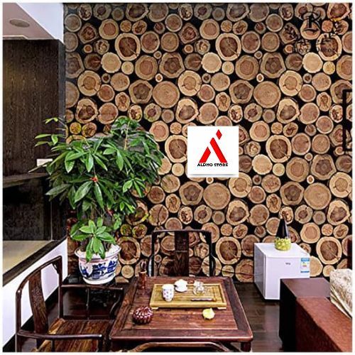 wallpaper sticker dinding motif kayu tumpuk 3D 10m x 45cm | Lazada ...