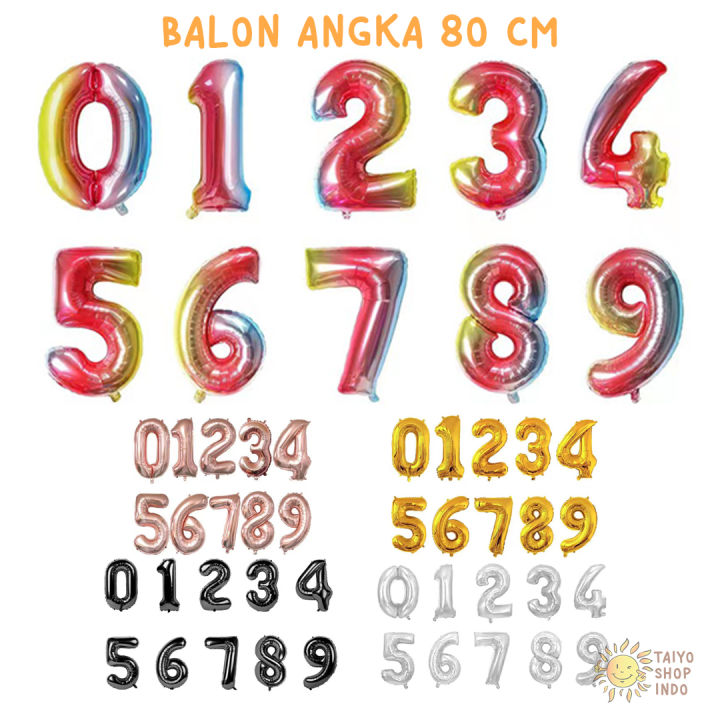 TAIYO Balon Foil Angka JUMBO 80 cm Besar Balloon Party Pesta Gold Hitam ...