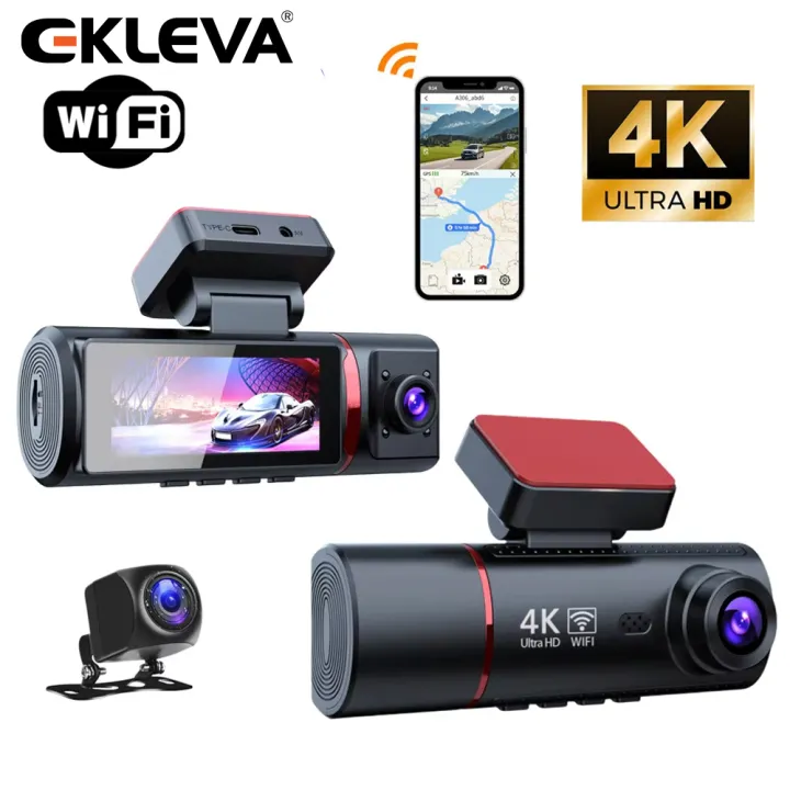 EKLEVA 3 Channel 4K Dash Cam for Cars Camera Front Inside Rear Three ...