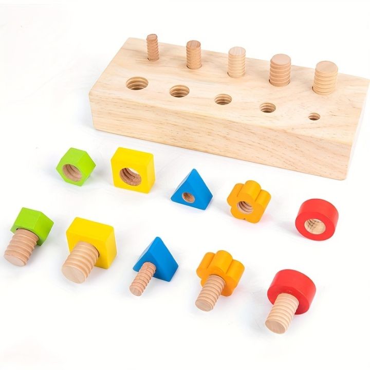 Wooden Screw Block Toy for Kids Hand-Eye Coordination Shape and Color ...