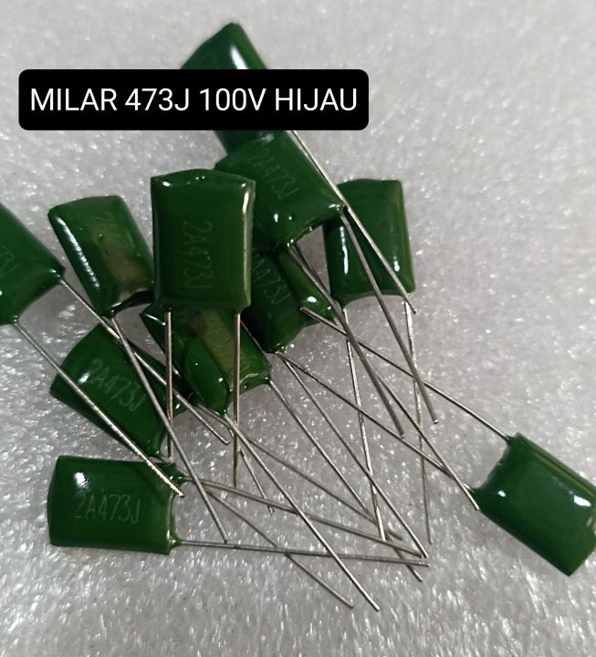 10BUAH KAPASITOR MILAR 473J 100V HIJAU 473 J 100 VOLT 100VOLT HIJAU ...