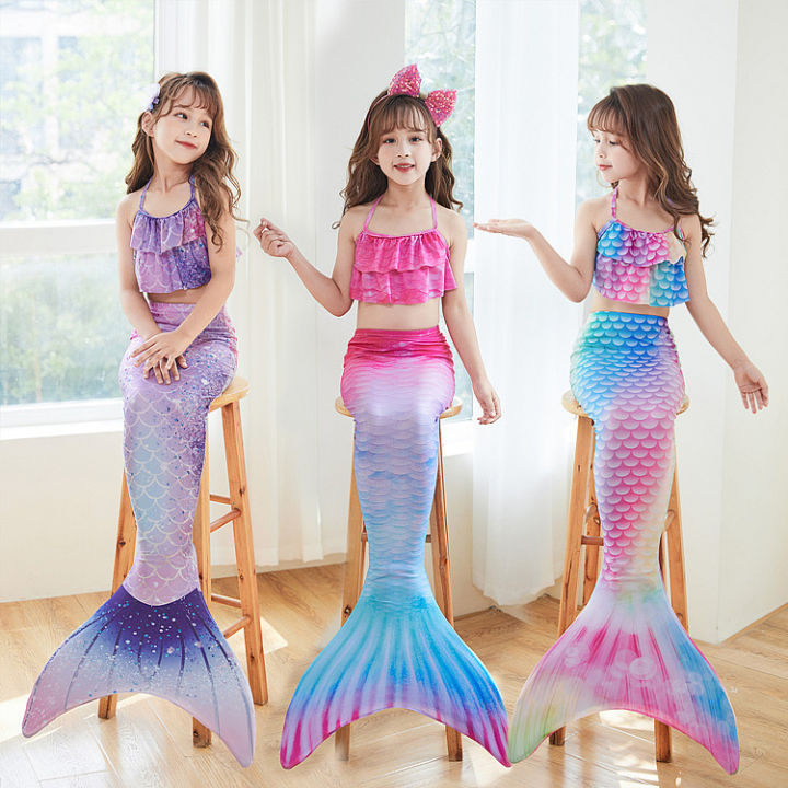 Children's Mermaid Swimsuit Performance Swimsuit Three-Piece Set Fish ...