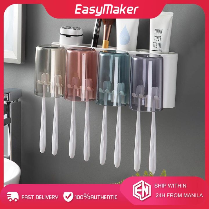 Wall Mounted Toothbursh Holder Organizer with 2 Cups/ 3 Cups/ 4Cups ...