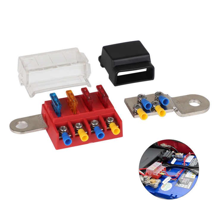 M10 100A 32V 4 Circuit Kit ST Blade Fuse Block Battery Terminal Mount ...