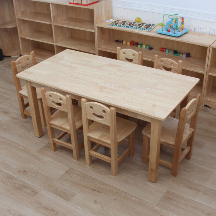 Kindergarten Tables and Chairs Solid Wood Children's Oak Painting Study ...