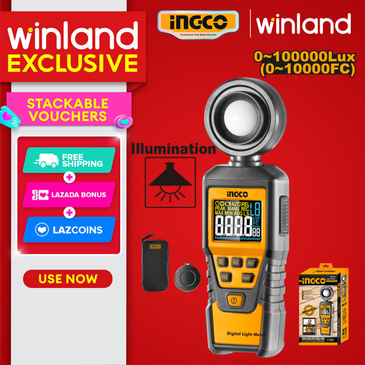 Ingco by Winland Digital LED Luxmeter Lux Meter 0~200000Lux HETLU01 ING ...