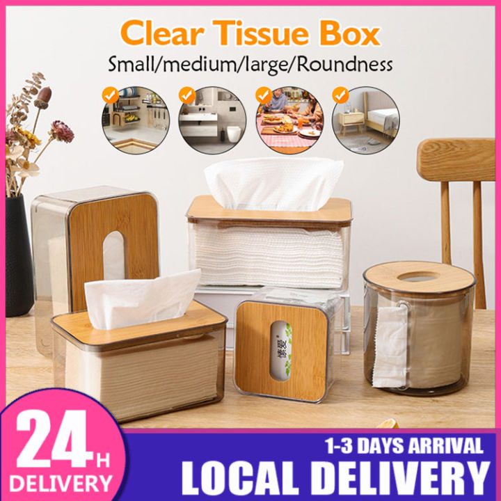 Transparent Tissue Box Wooden Bamboo Cover Toilet Paper Roll Box Tissue ...