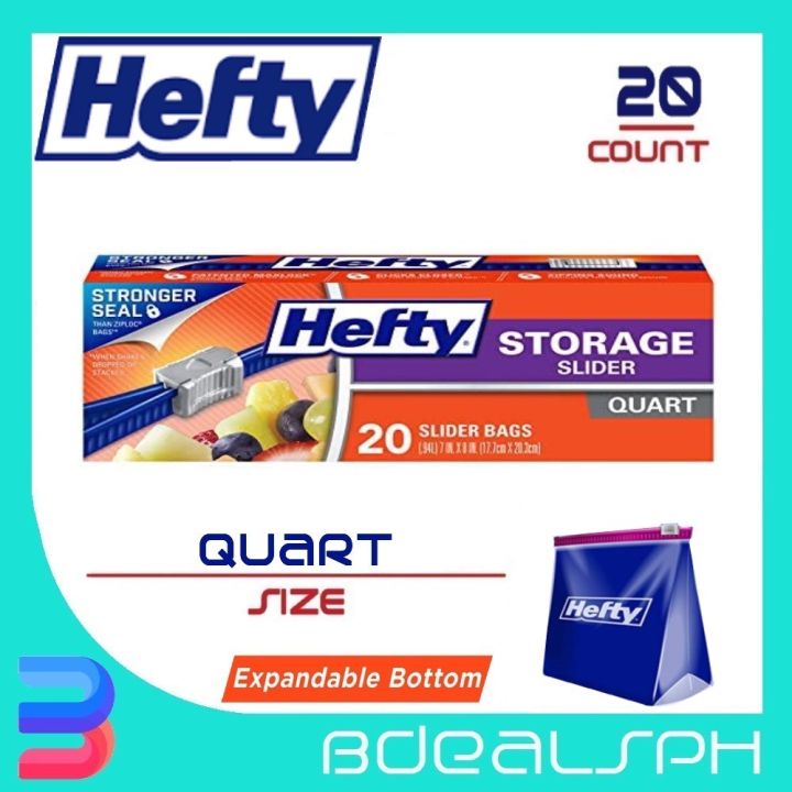 Hefty Quart Size Slider Freezer / Storage Bags With Expandable Bottom ...