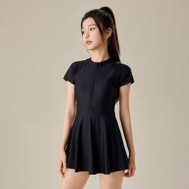 LYSEACIA ชุดว่ายน้ำสีเขียวทหารจีบสำหรับผู้หญิง,ชุดว่ายน้ำชุดสูทแบบหนึ่งชิ้นมีซิปแขนสั้นชุดชายหาด ...