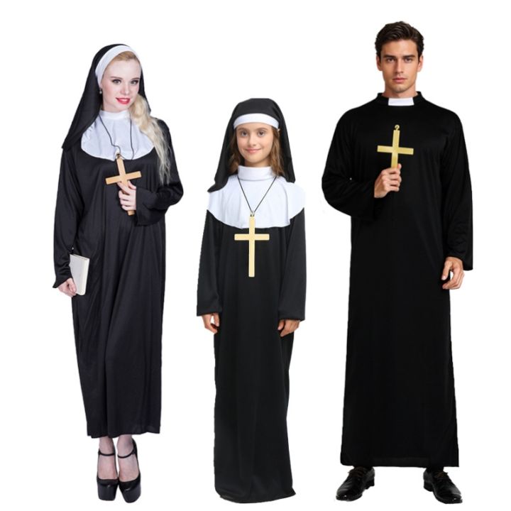 Black Nun Costume Halloween Priest Outfit Performance Stage Clergyman ...
