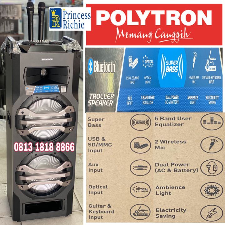 Polytron speaker PTS 2K25 karaoke bluetooth Free 2 mic wireless ...