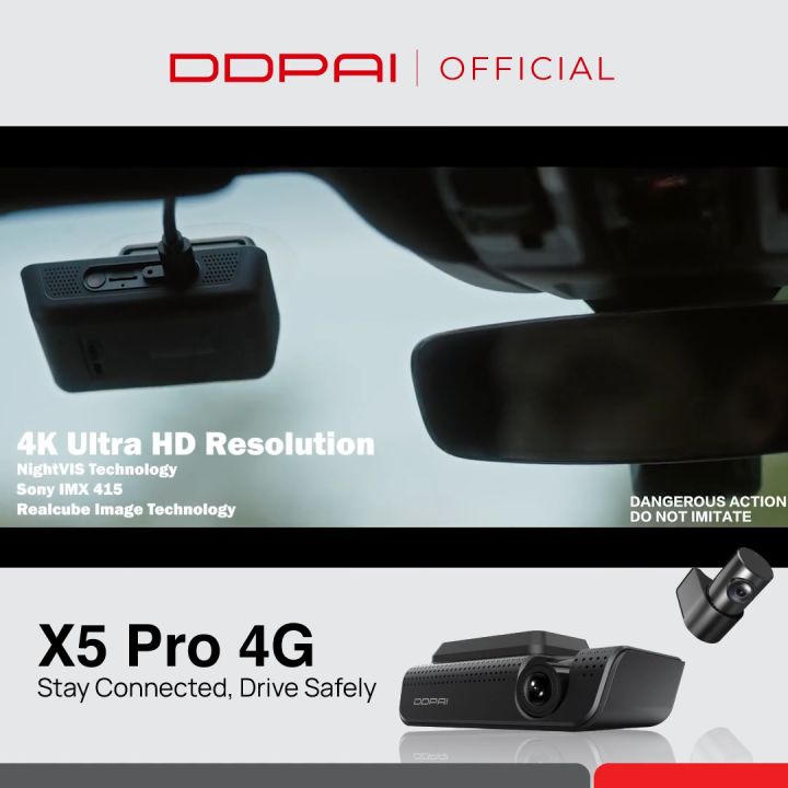 DDPAI X5 Pro Dash Cam 4K UHD Dual Cam Recorder WiFi DVR 4G Connection ...