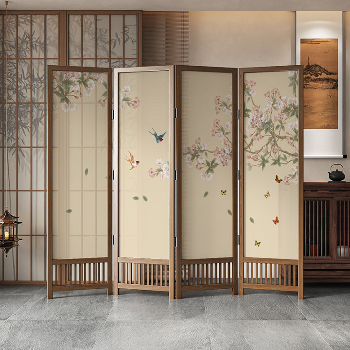 New Chinese Style Solid Wood Screen Foldable Movable Partition Living ...