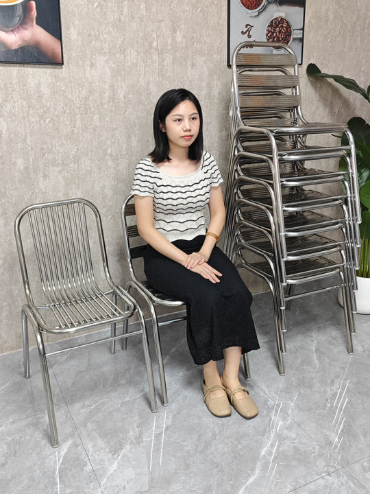 Thickened Stainless Steel Back Chair Dining Table Chair Outdoor Balcony ...