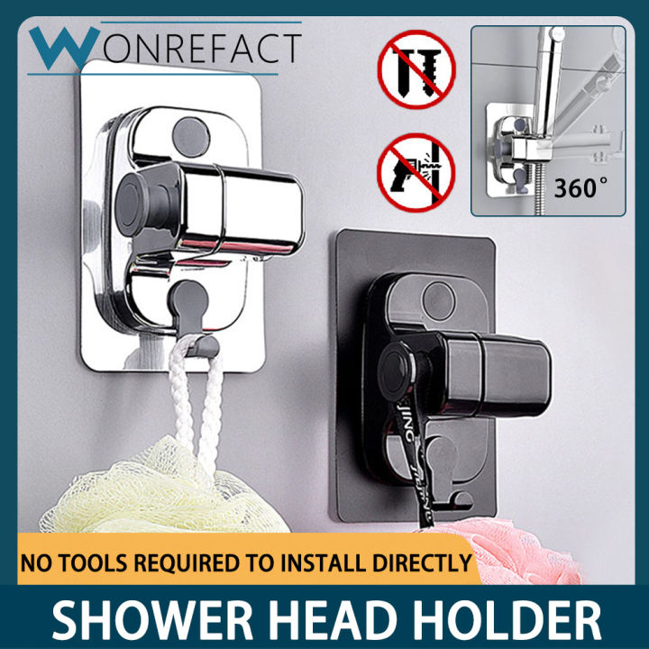 No Drill Shower Head Holder Adjustable Wall-Mounted Shower Head Holder ...