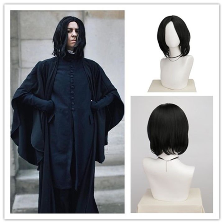 ตรงบุรุษวิกผมสังเคราะห์สีดํา Pelucas ฮาโลวีน Severus Snape เครื่องแต่ง ...