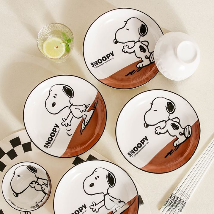 Snoopy Cute Series Ceramic Bowl Plate Set Couple High Value Gift Box ...